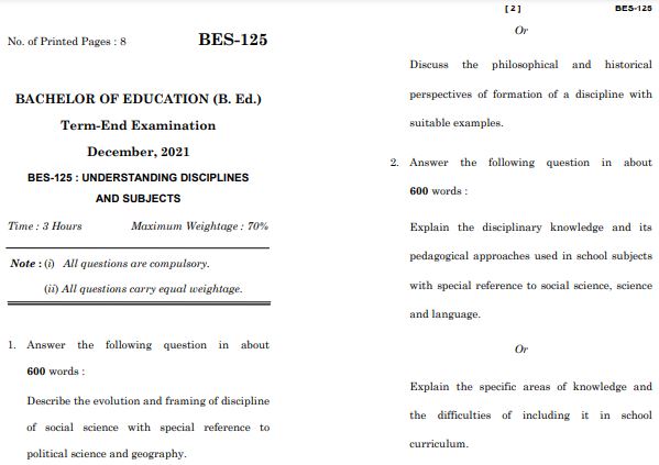 IGNOU BES 125 Previous Years Solved Question Paper
