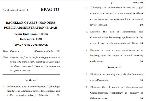 IGNOU BPAG 173 Previous Years Solved Question Paper