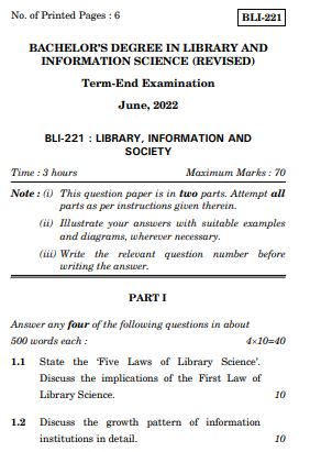 IGNOU BLI 221 Previous Years Solved Question Papers