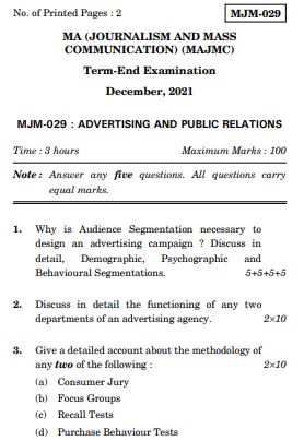 IGNOU MJM 29 Previous Years Solved Question Papers