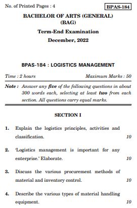 IGNOU BPAS 184 Previous Years Solved Question Paper