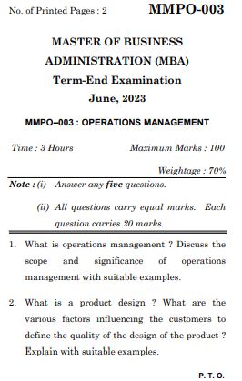 IGNOU MMPO 3 Previous Years Solved Question Paper