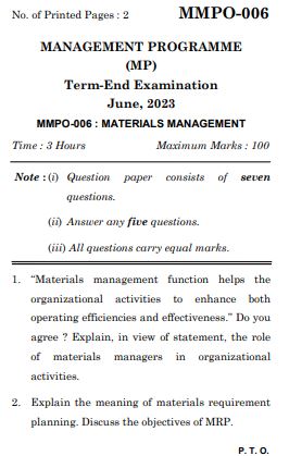 IGNOU MMPO 6 Previous Years Solved Question Paper
