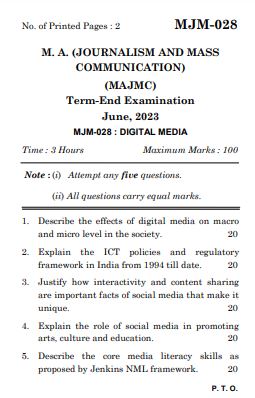 IGNOU MJM 28 Previous Years Solved Question Paper
